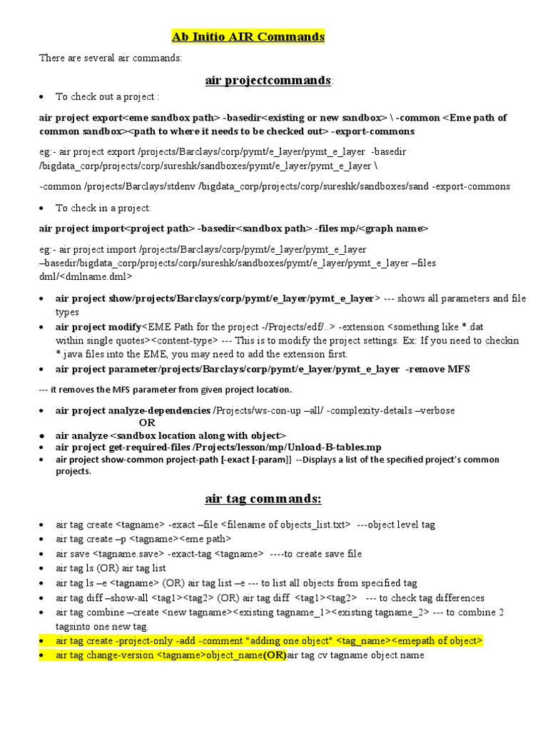 Ab Initio AIR Commands | PDF
