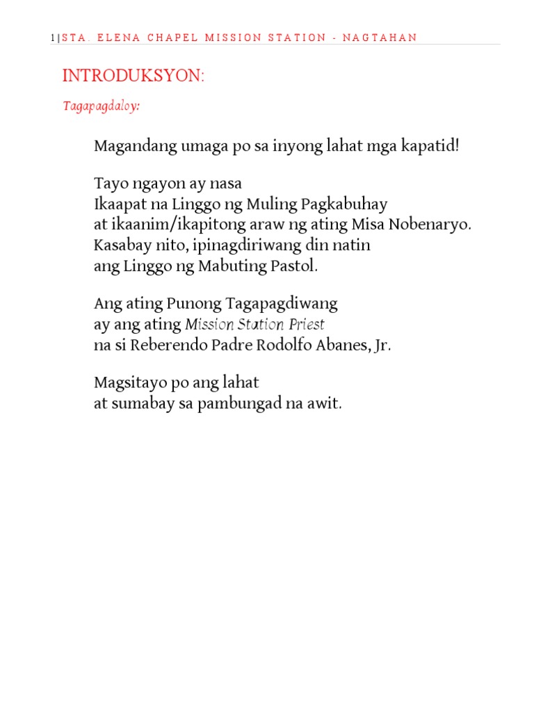 Rites - Ikaanim at Ikapito Na Araw NG Misa Nobenaryo | PDF