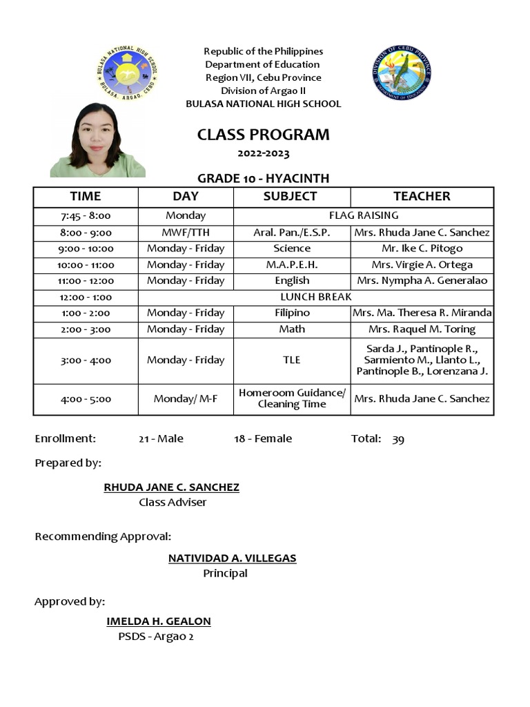 Class Program | PDF | Schools | Educational Institutions