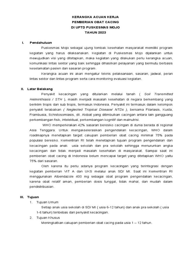 KAK Kecacingan | PDF