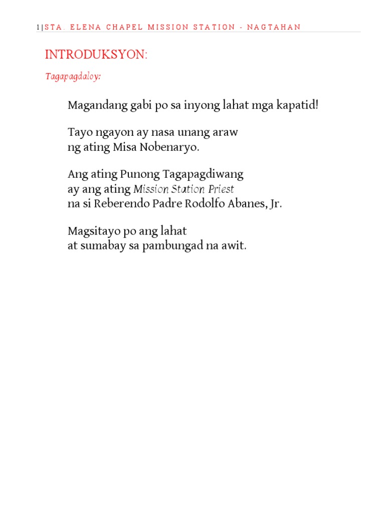 Rites - Unang Araw NG Misa Nobenaryo | PDF