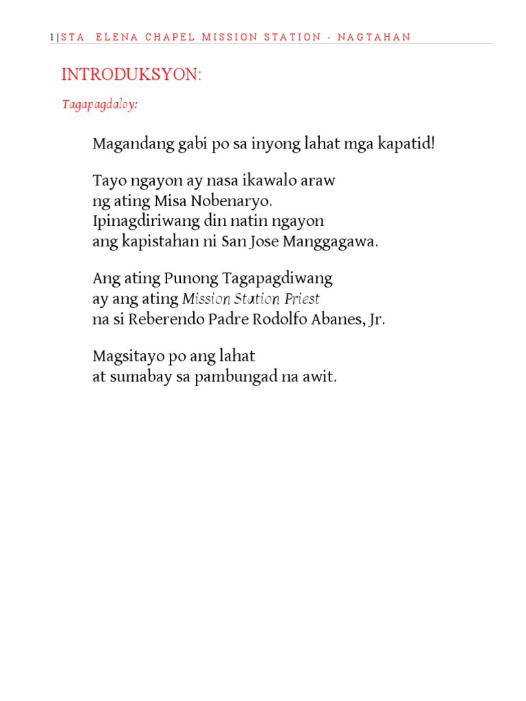 Rites - Ikawalong Araw NG Misa Nobenaryo (Edit Intro) | PDF