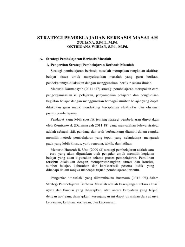 Pembelajaran Berbasis Masalah | PDF