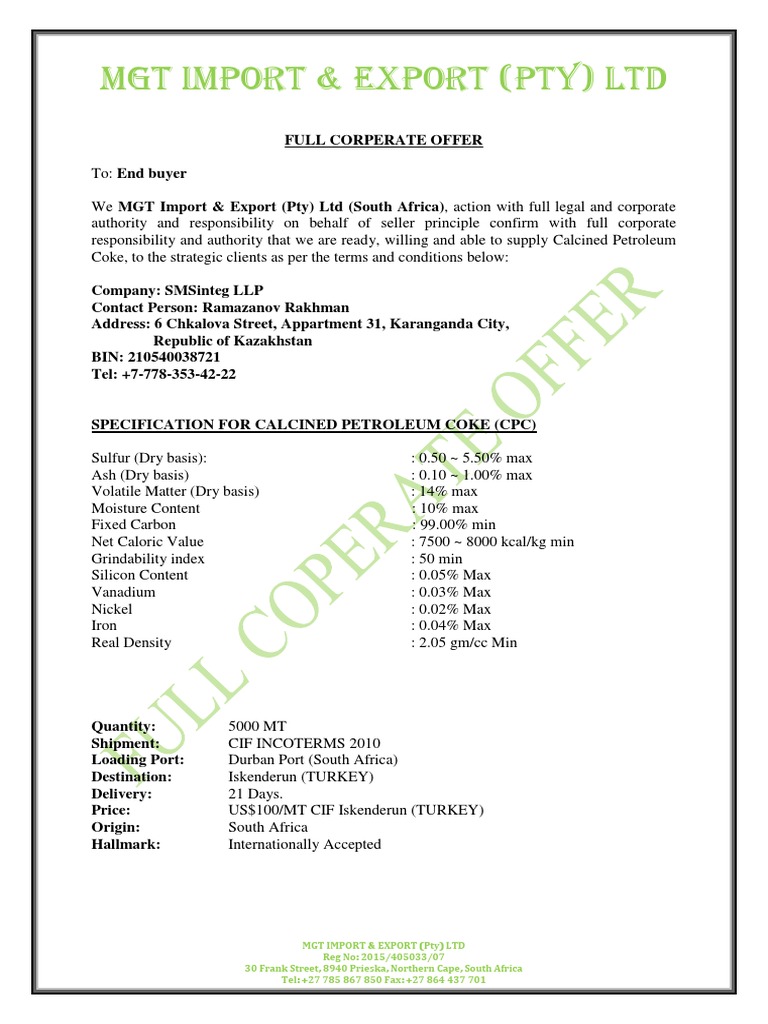 REVISED FCO For Petcoke 22 | PDF | Sales | Invoice