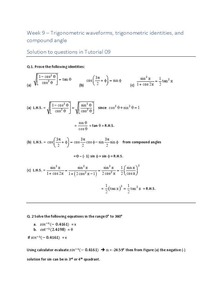 09 Trigonometric Waveforms and Identities Tutorial Solutions | PDF | Trigonometric Functions ...