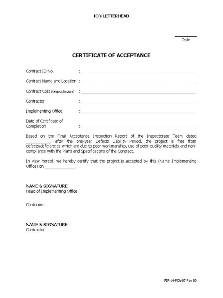 Certificate of Project Acceptance | PDF