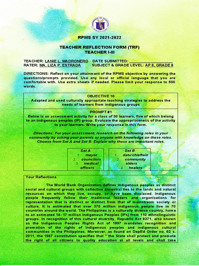 TRF Objective 10 | PDF | Learning | Behavior Modification