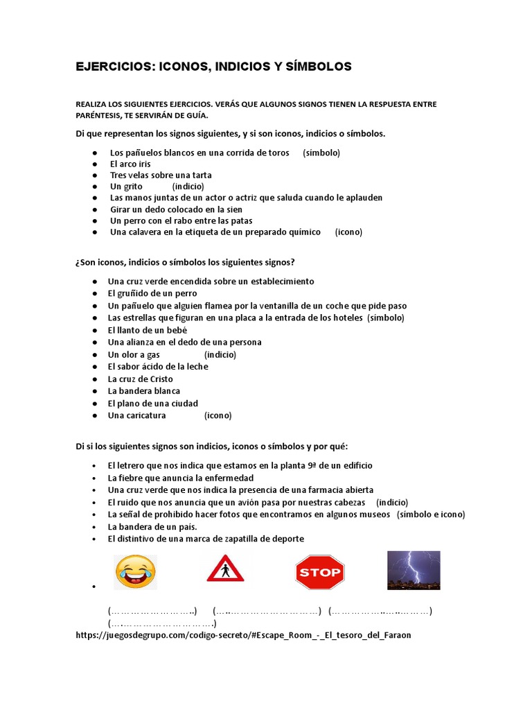 Ejercicios INDICIOS, ICONOS, SÍMBOLOS | PDF