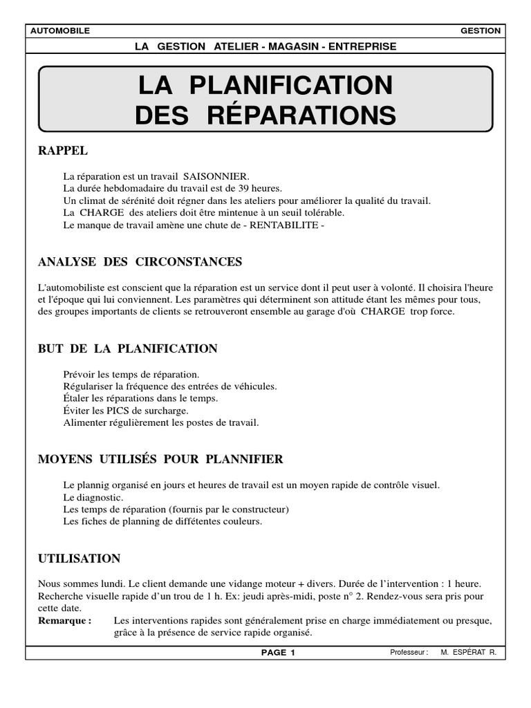 11 La Planification Des Reparations | PDF