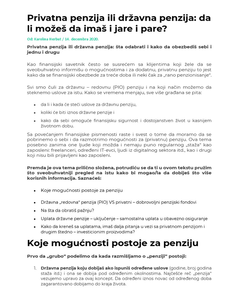Privatna penzija ili državna penzija | PDF