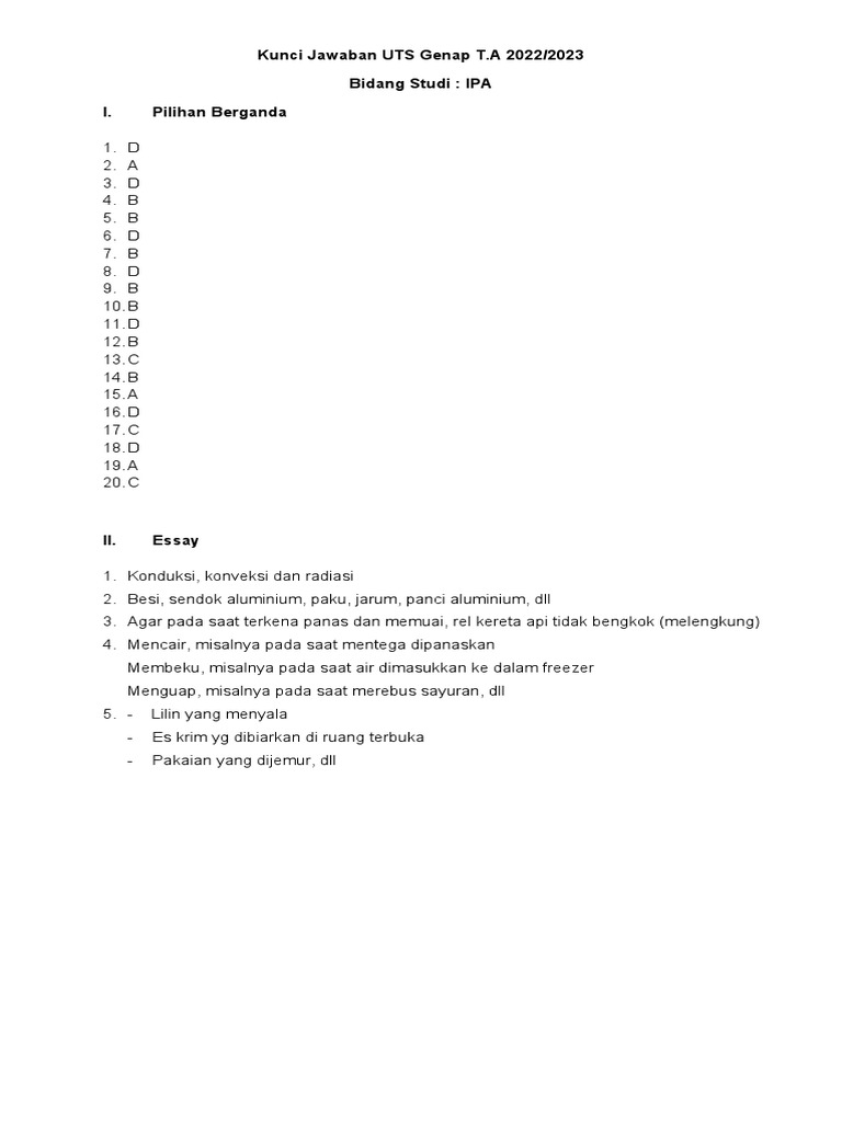 Kunci Jawaban Soal UTS Genap TA 2022-2023 | PDF | Kajian Bahasa Asing | Sains & Matematika