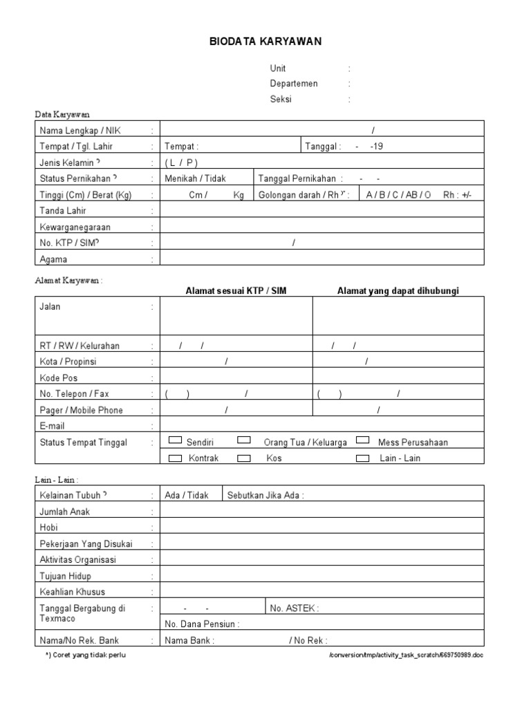 Biodata Karyawan | PDF