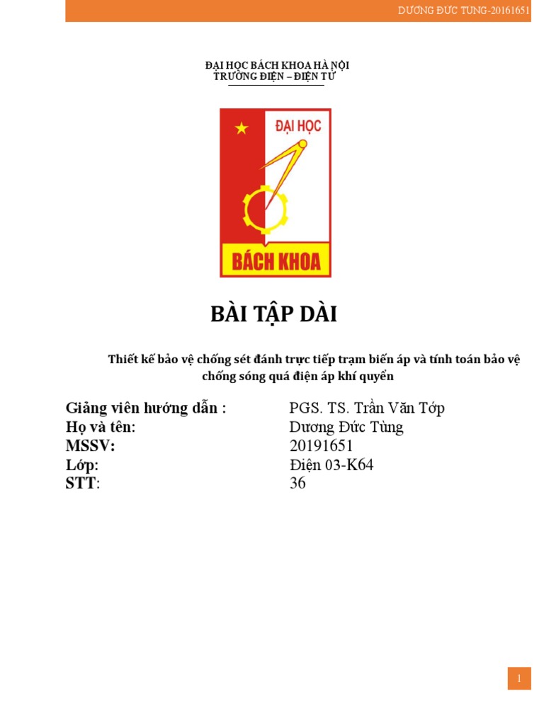 BTD - Kỹ Thuật Điện Cao Áp - Dương Đức Tùng - 20191651 - 20221 | PDF