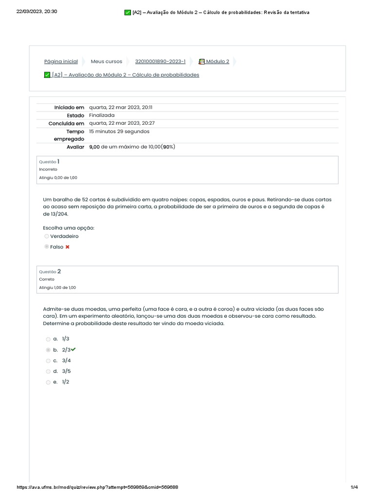 Avaliacao Do Modulo 2 Calculo de Probabilidades | PDF