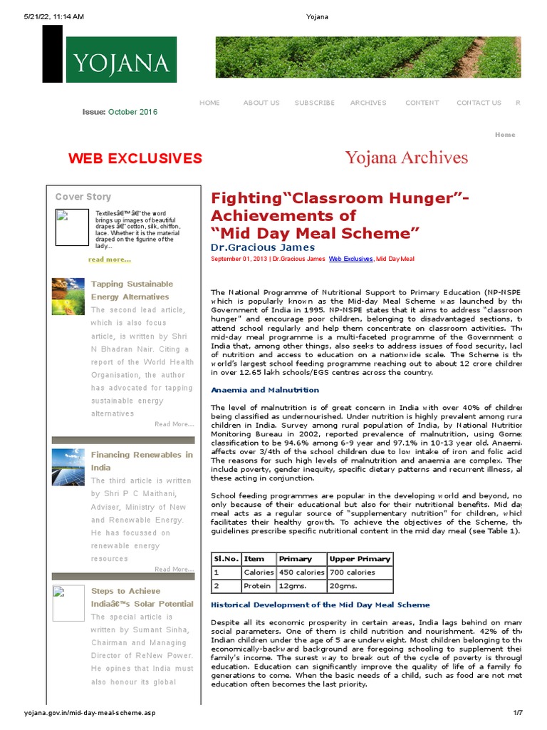 Mid day meal scheme | PDF