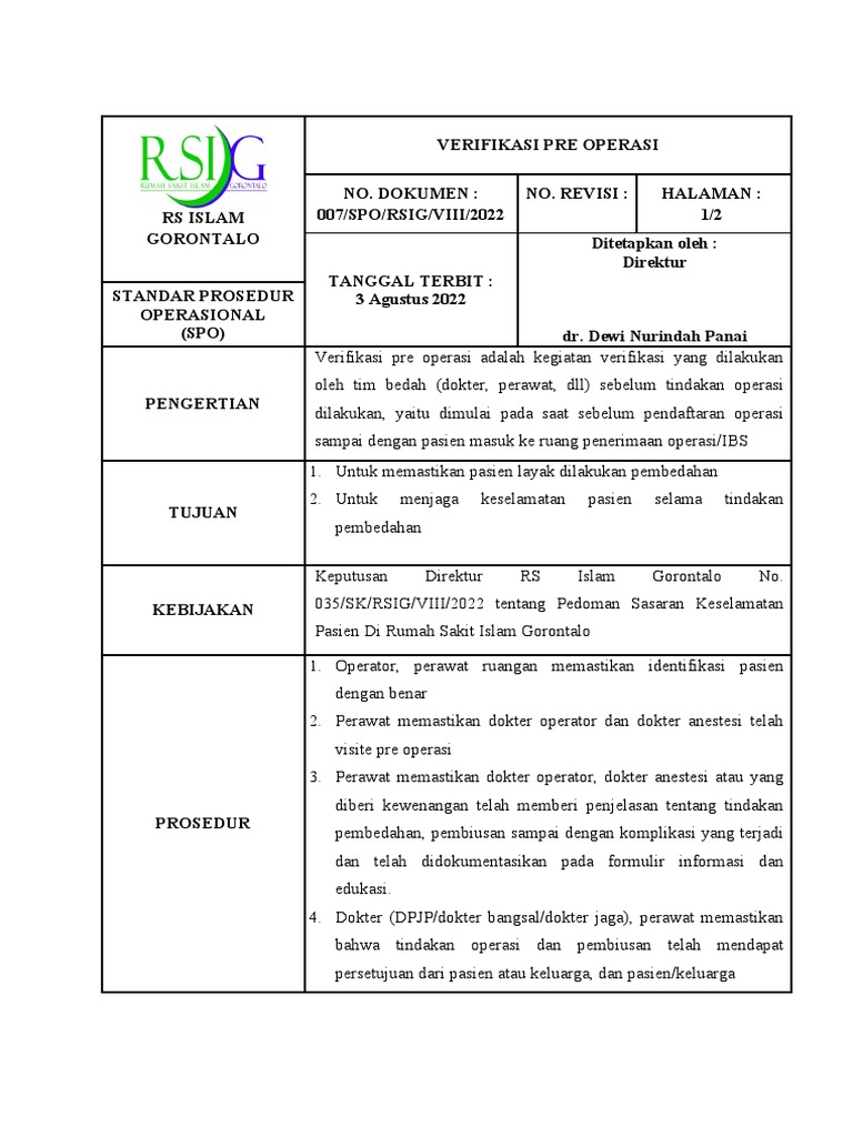 Spo Pre Op & Daftar Tilik SKP 4 | PDF
