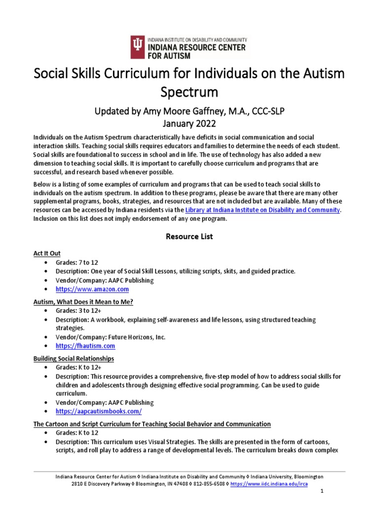 Social Skills Curriculum | PDF | Autism Spectrum | Social Skills
