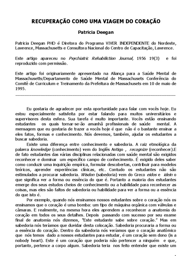 Patricia Deegan | PDF | Psiquiatria | Esquizofrenia