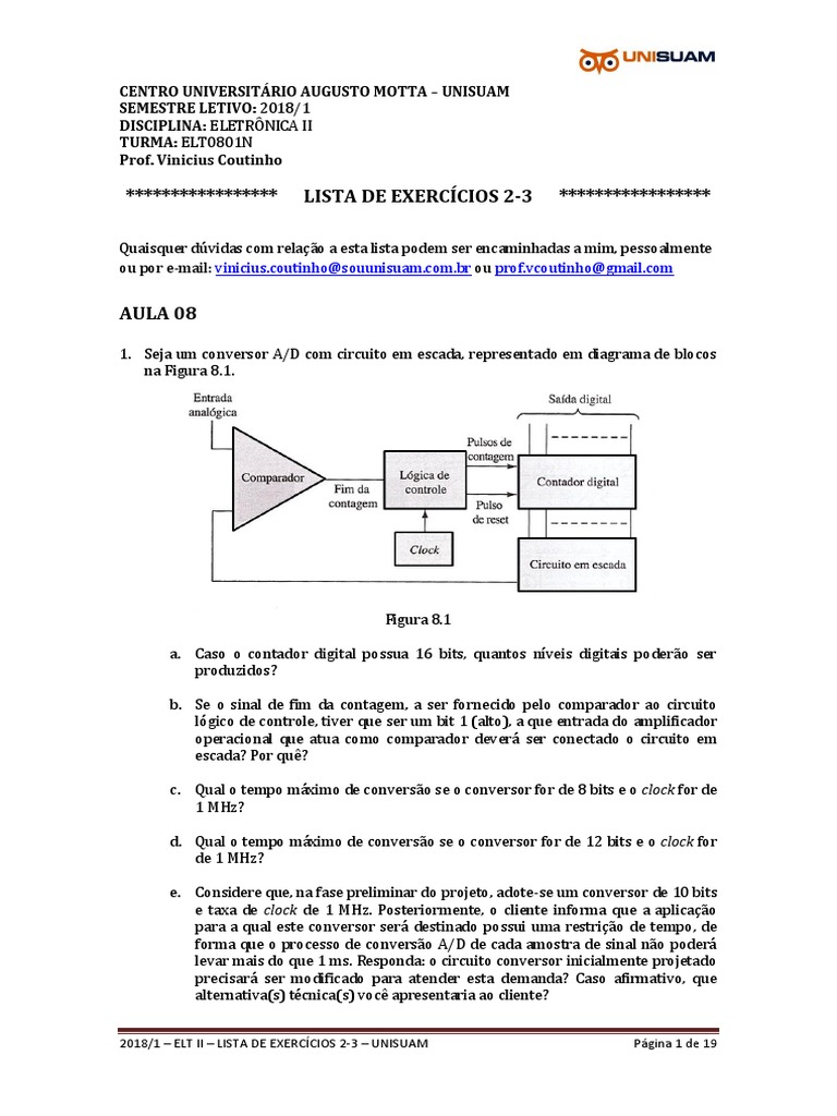 Elt II - Lista de Exercícios 02-03 - Rev0 (GABARITO) | PDF | Conversor de analógico para digital ...