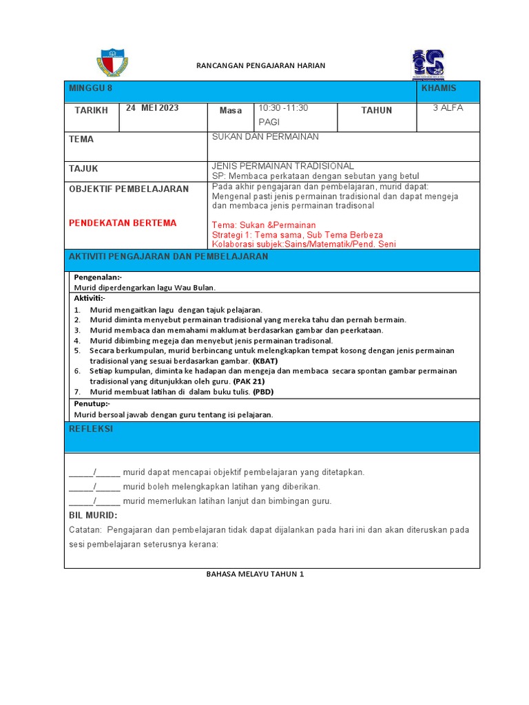 Contoh RPH Pendekatan Bertema | PDF