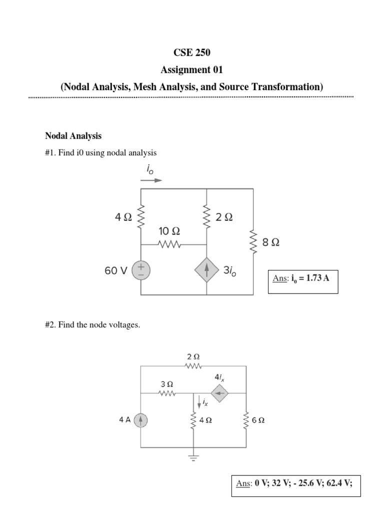 CSE 250 Assignment 01 | PDF | Electrical Network | Voltage