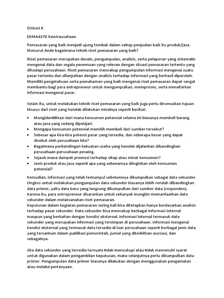 Diskusi 8 Kewirausahaan | PDF