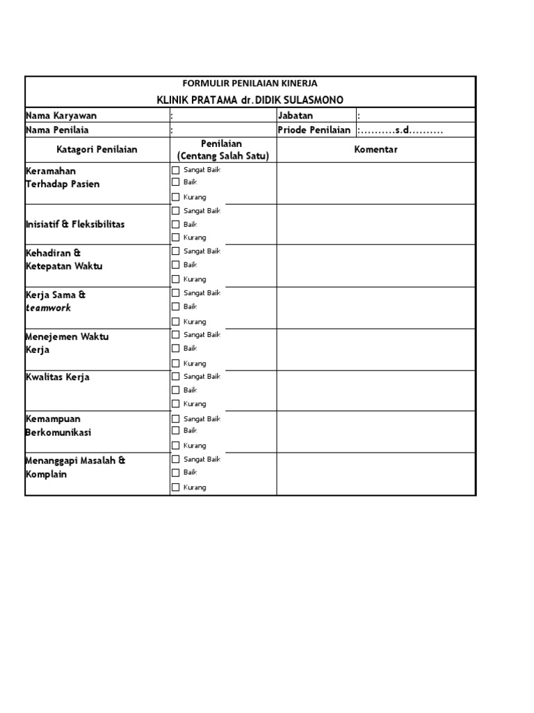 Formulir Penilaian Kerja-1 | PDF