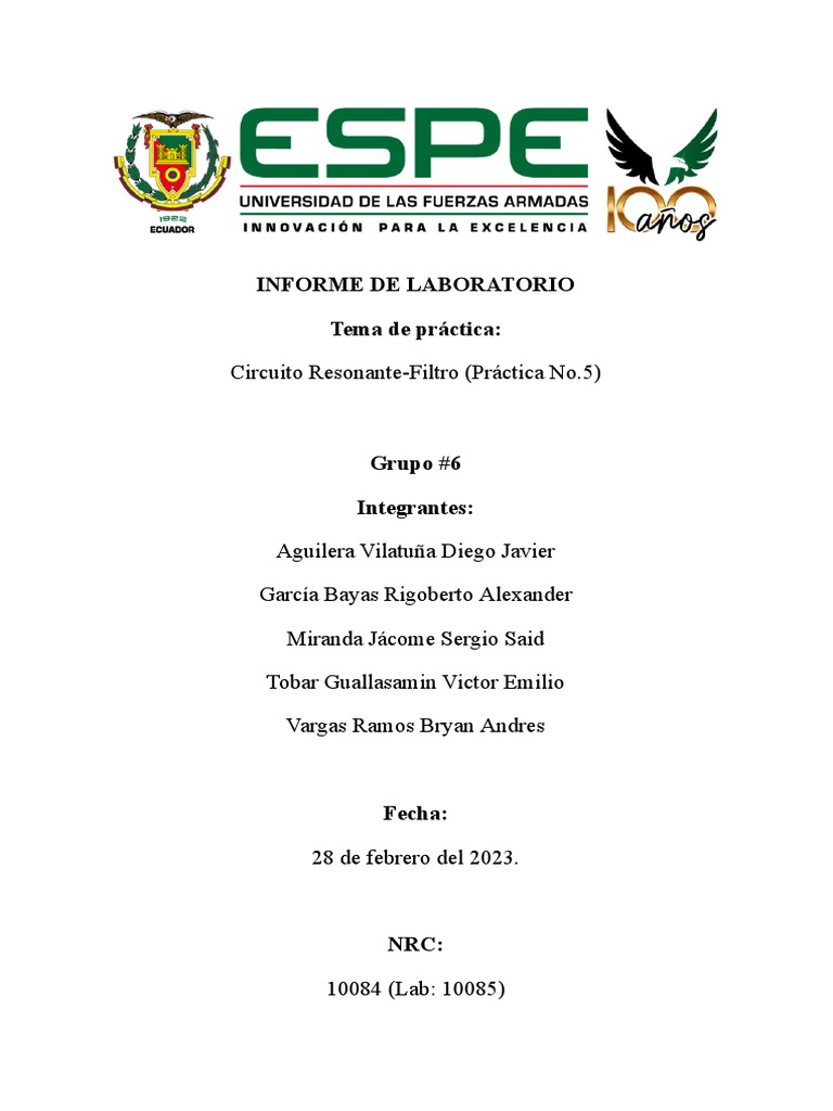 NRC10084.Informe - Ace Pract C.reson - Filtros Grupo6 | PDF | Filtro electronico | Resonancia