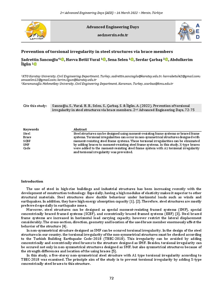 Prevention of Torsional Irregularity in Steel Structures Via Brace Members | Download Free PDF ...