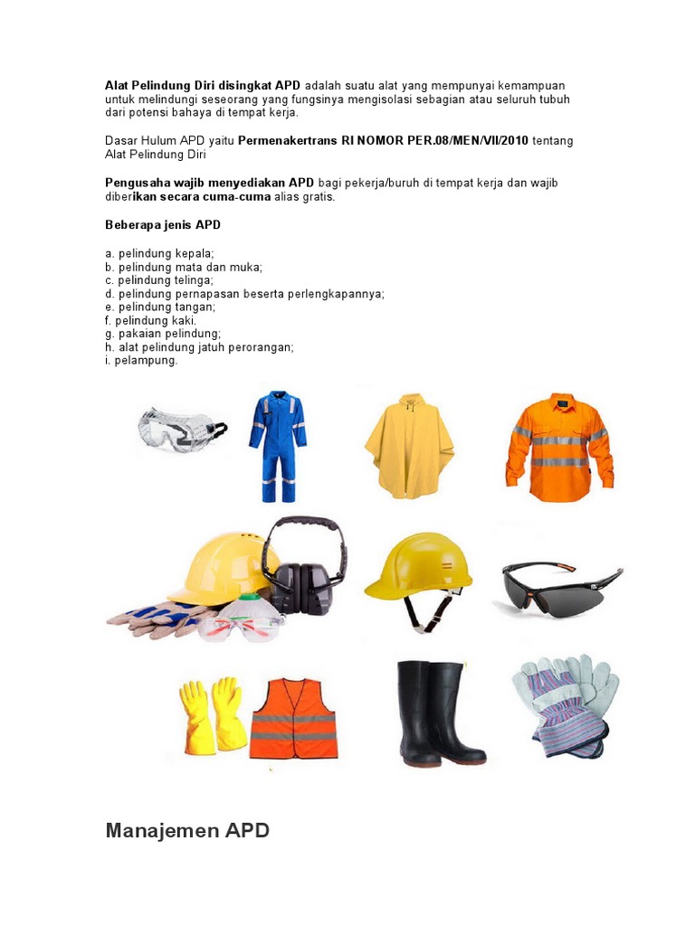 Manajemen APD: Alat Pelindung Diri Disingkat APD Adalah Suatu Alat Yang ...