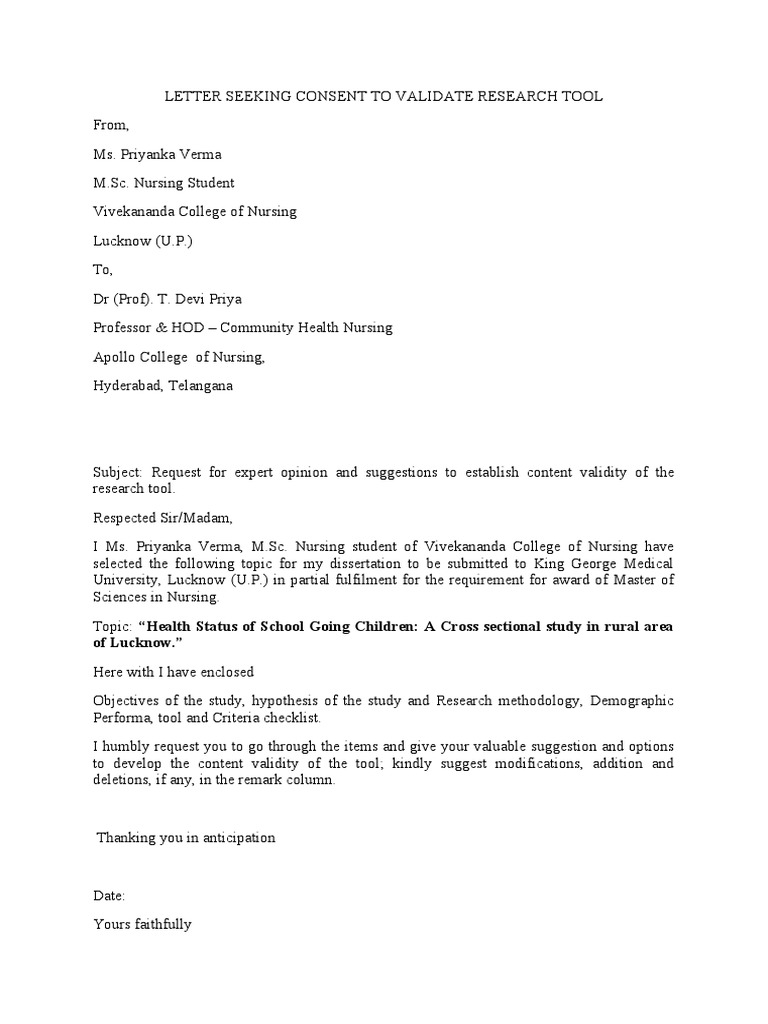 CONSENT TO VALIDATE RESEARCH TOOL | PDF