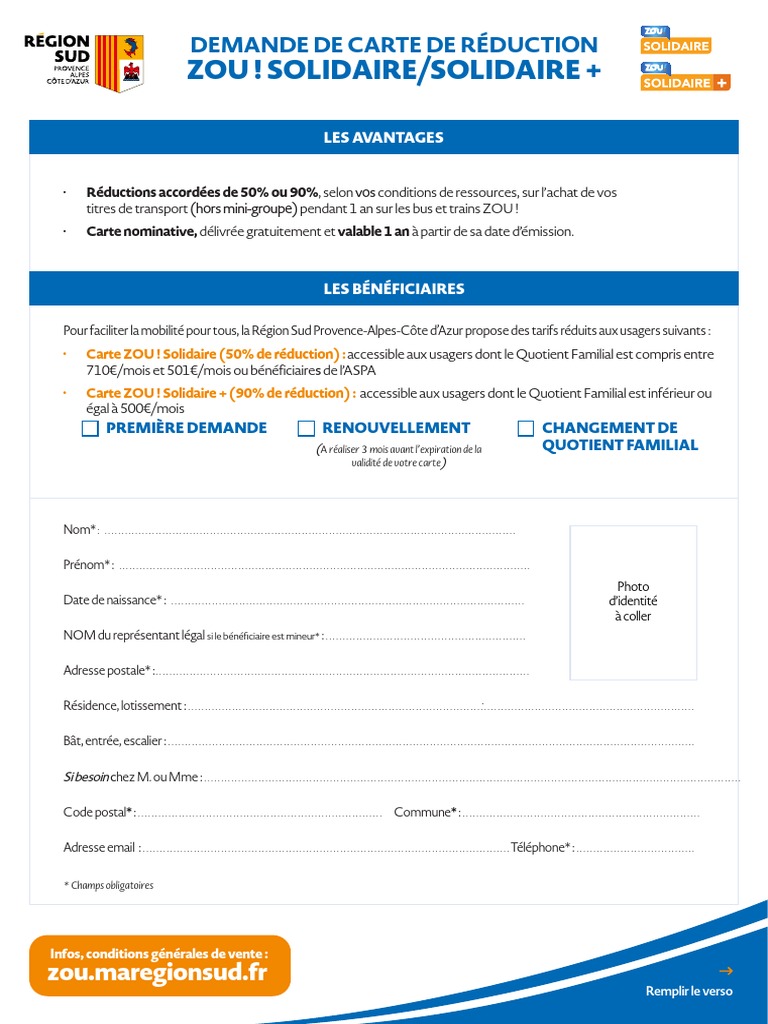 Demande de carte ZOU ! Solidaire | PDF