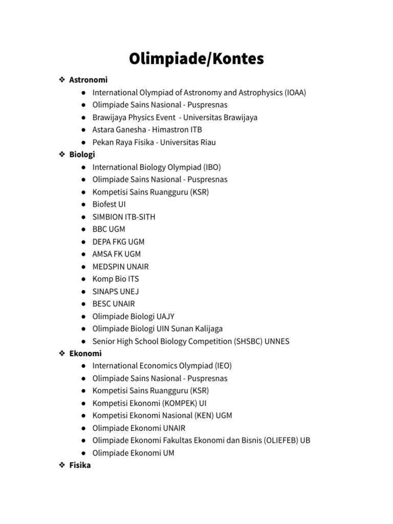 List Event Olimpiade | PDF | Science | Natural Sciences