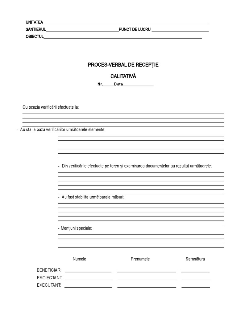 Proces Verbal de Receptie Calitativa | PDF