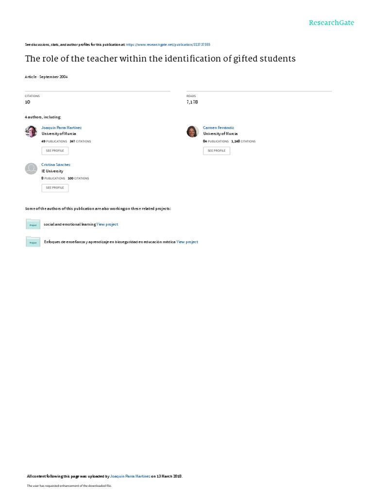 The Role of The Teacher Within The Identification of Gifted Students ...