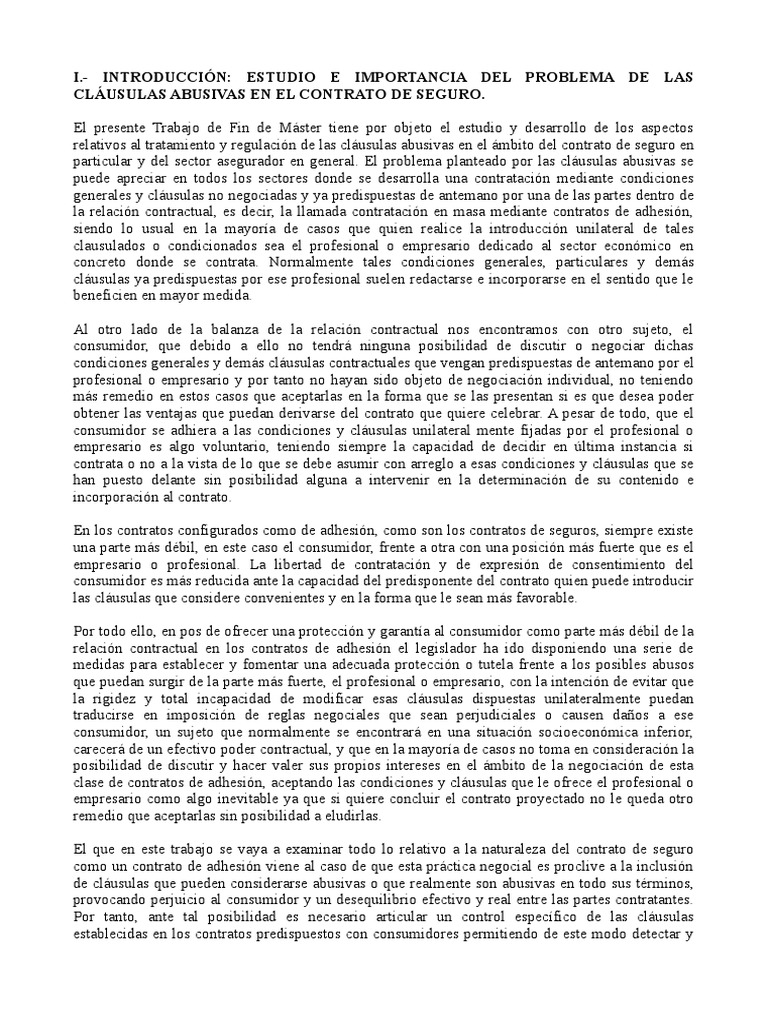 Las Cláusulas Abusivas en Los Contratos de Seguro | PDF | Seguro | Reaseguro