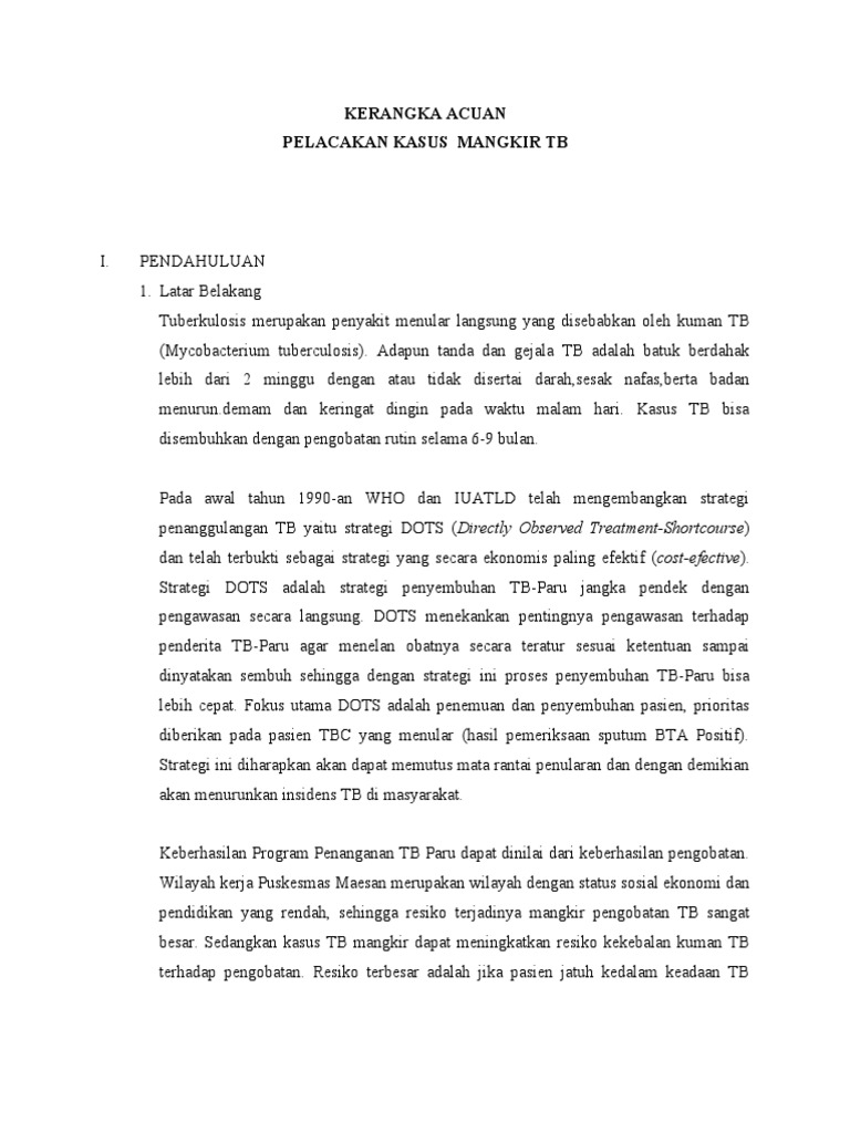 KERANGKA ACUAN Pelacakan Mangkir TB | PDF