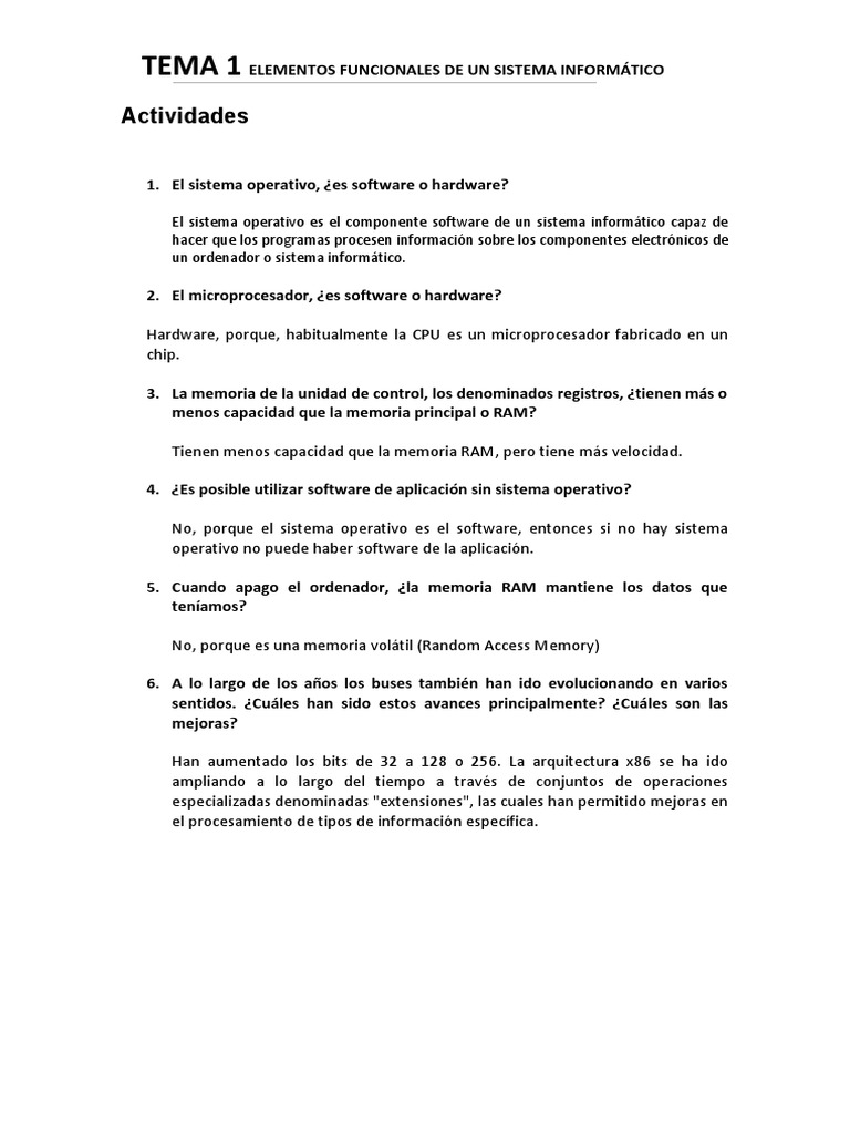 Tema 1. Actividades Complementarias | PDF | Hardware de la computadora | Almacenamiento de datos ...