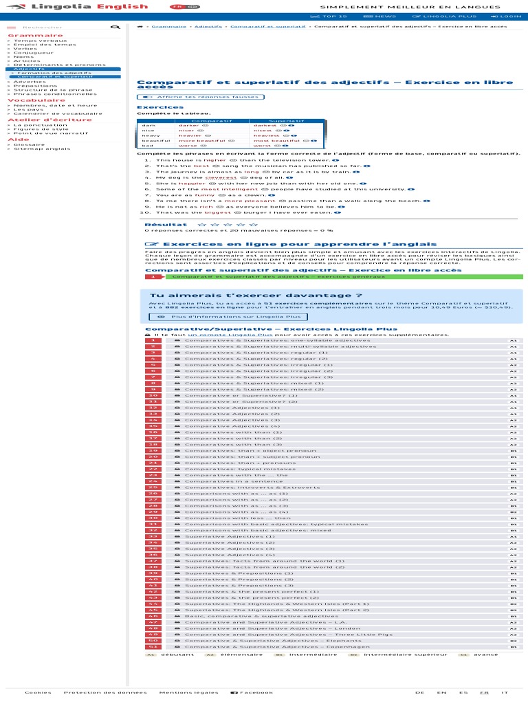 Comparatif Et Superlatif Des Adjectifs - Exercice en Libre Accès | PDF