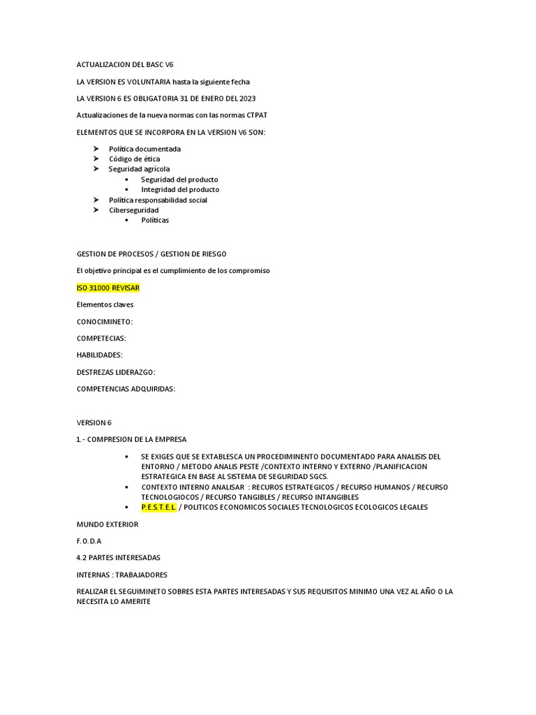 Actualización BASC V6: Normas y Requisitos | PDF