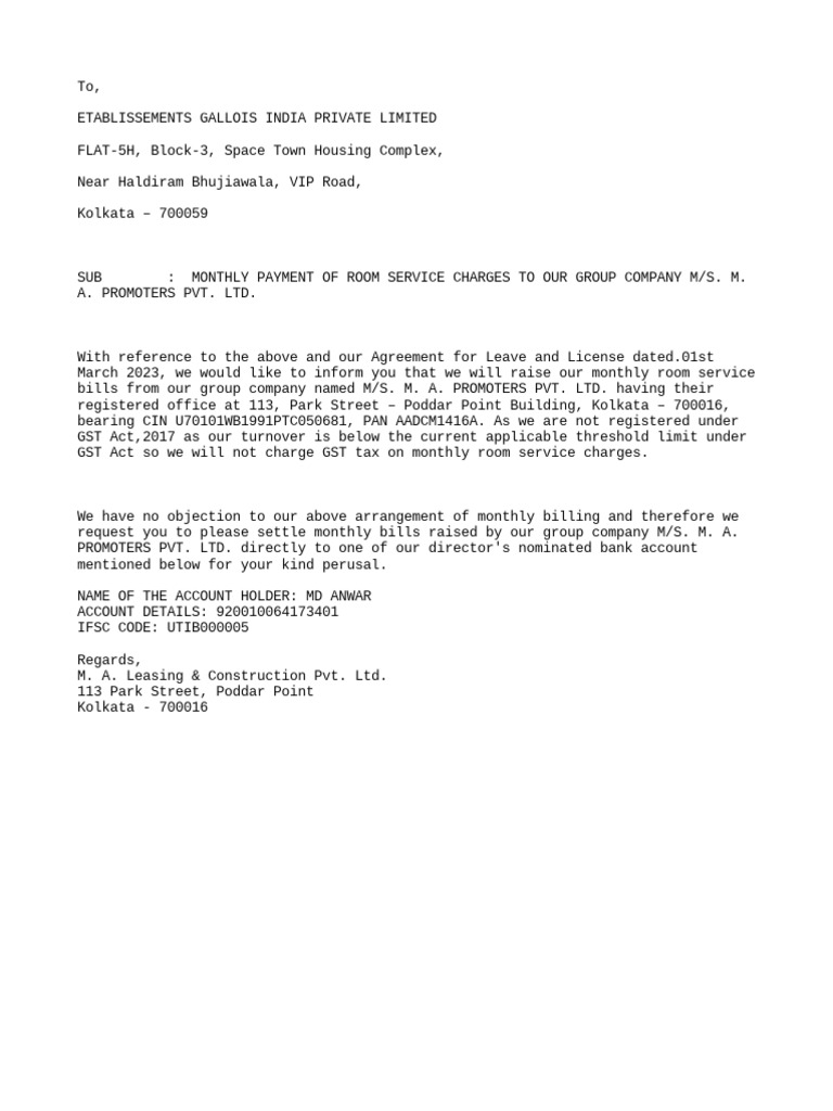 Letter For NON GST CLients | PDF