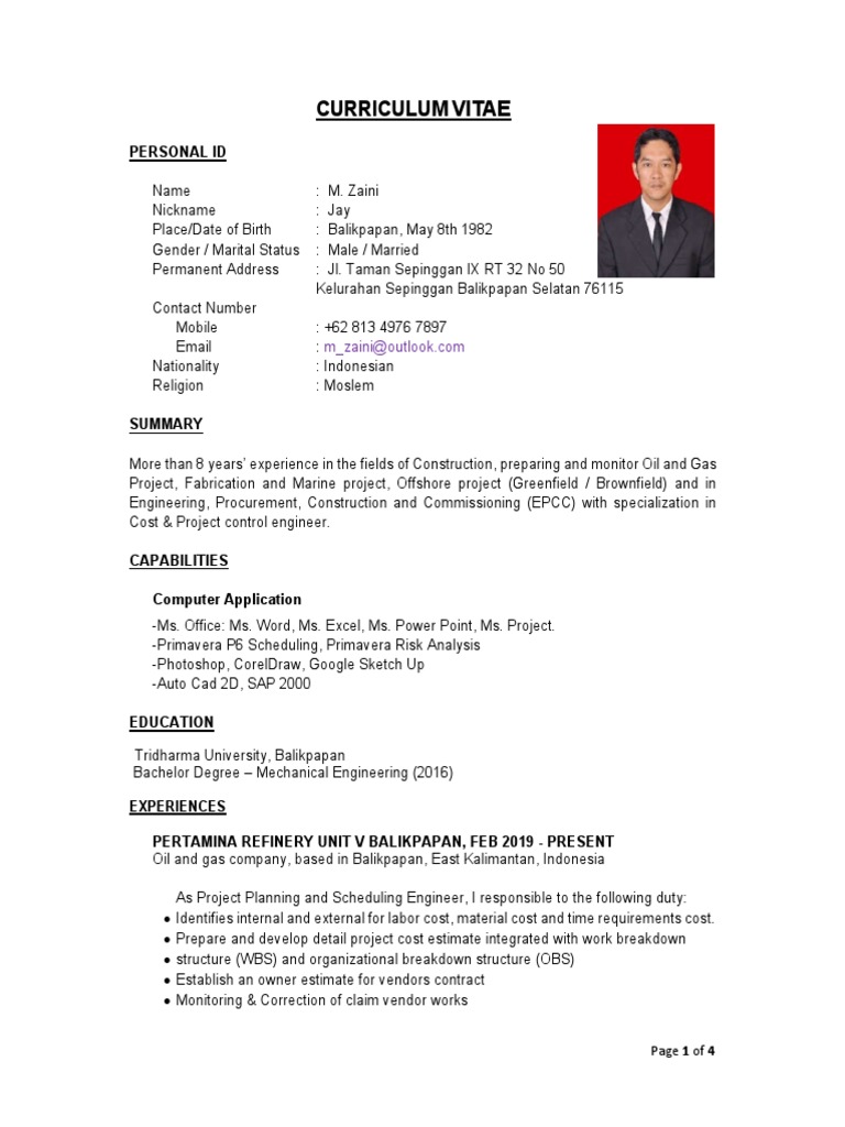 CV Zaini To RDMP | PDF