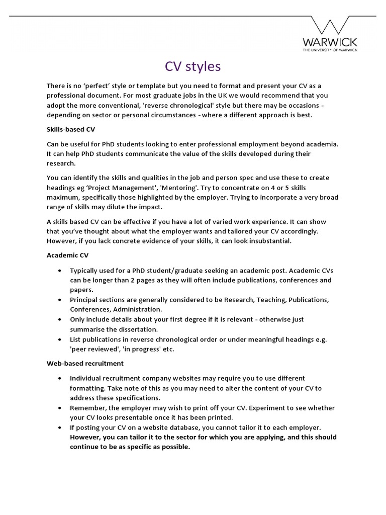 CV Styles | Download Free PDF | Doctor Of Philosophy | Recruitment