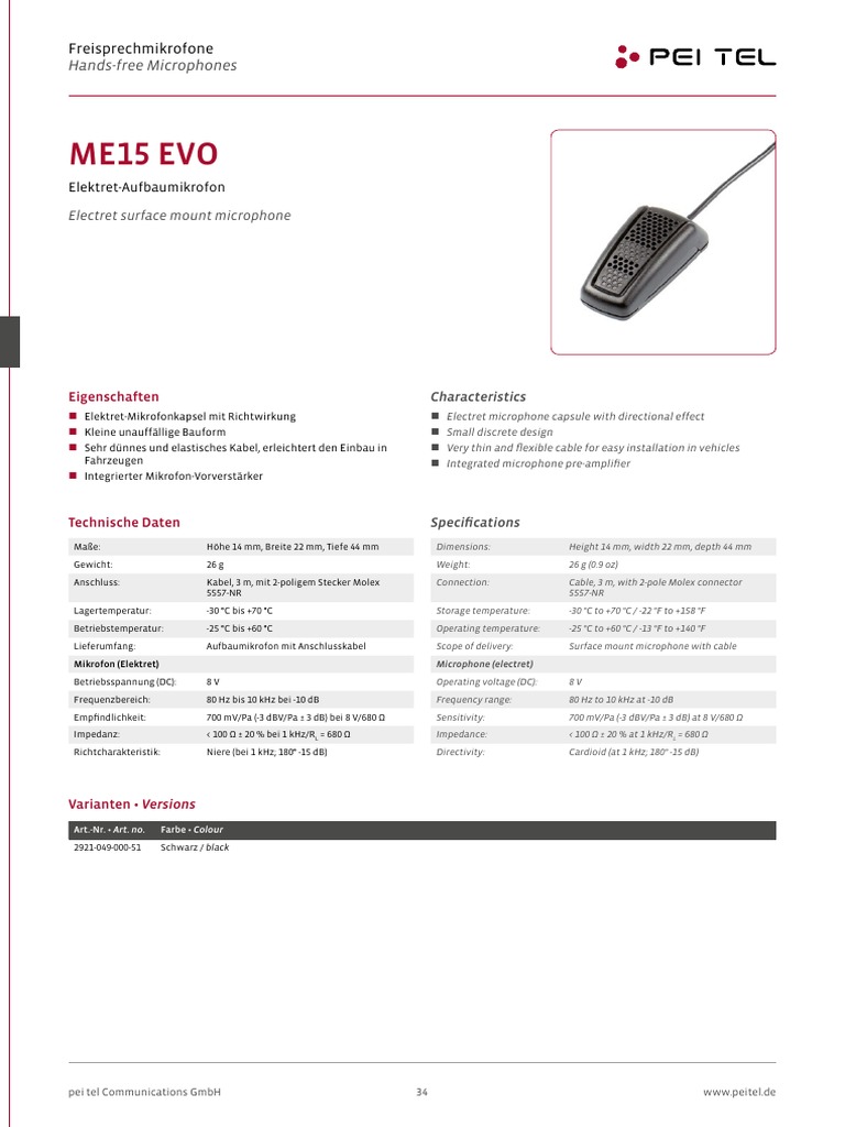 Me15 Evo: Hands-Free Microphones | PDF