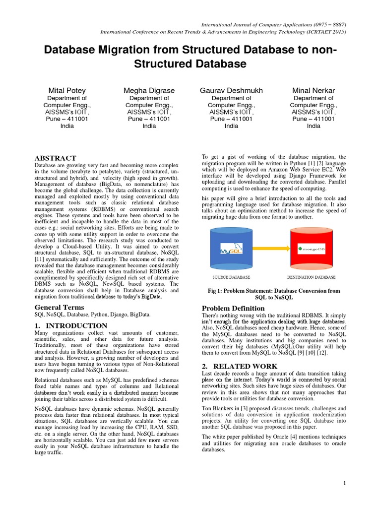 Database Migration From Structured Database To Non-Structured Database | PDF | Databases | No Sql