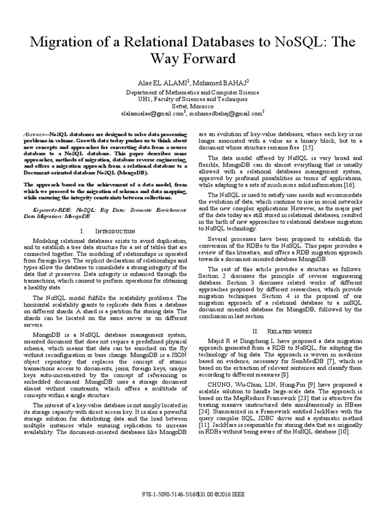 Migration Of A Relational Databases To Nosql The Way Forward Pdf No Sql Databases