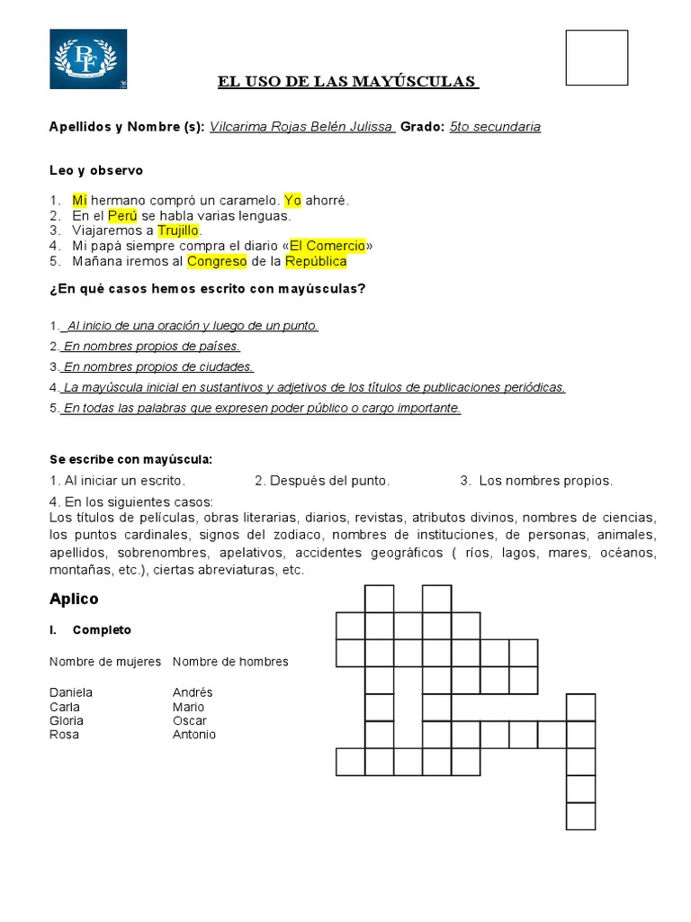 Mayusculas 5to | PDF