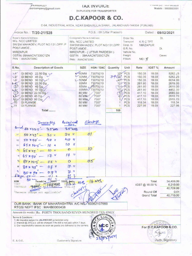 Invoice Fittings | PDF