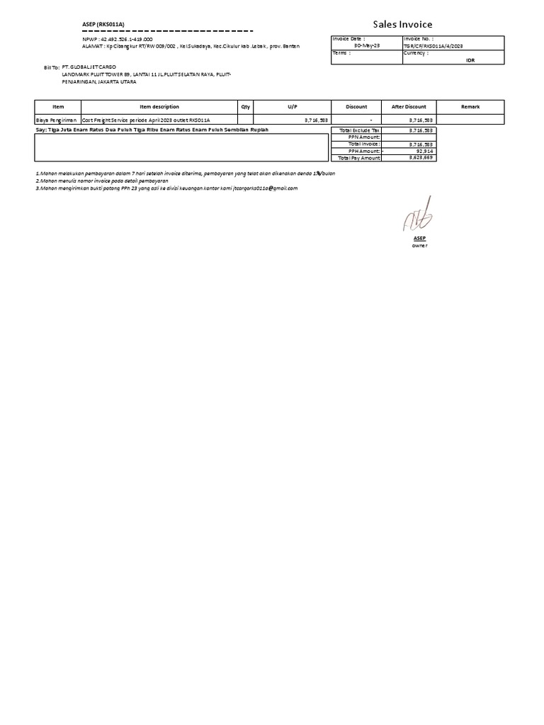 RKS011A Invoice CF | PDF