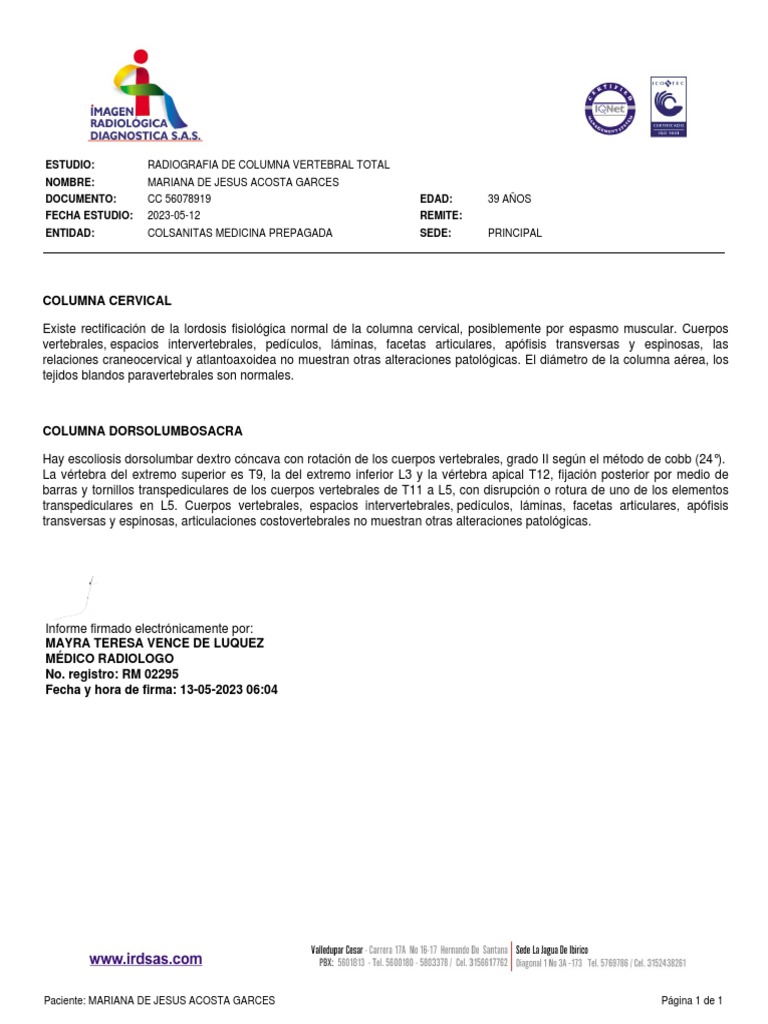 Radiografia de Columna Vertebral Total | PDF